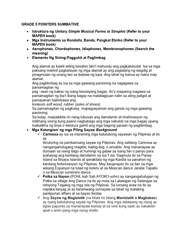 Grade 5 Pointers Summative 3RD Quarter | PDF