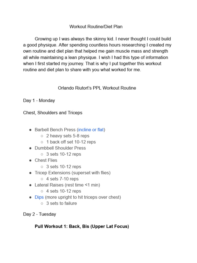 Comprehensive Workout & Diet Plan | PDF | Weight | Physical Fitness