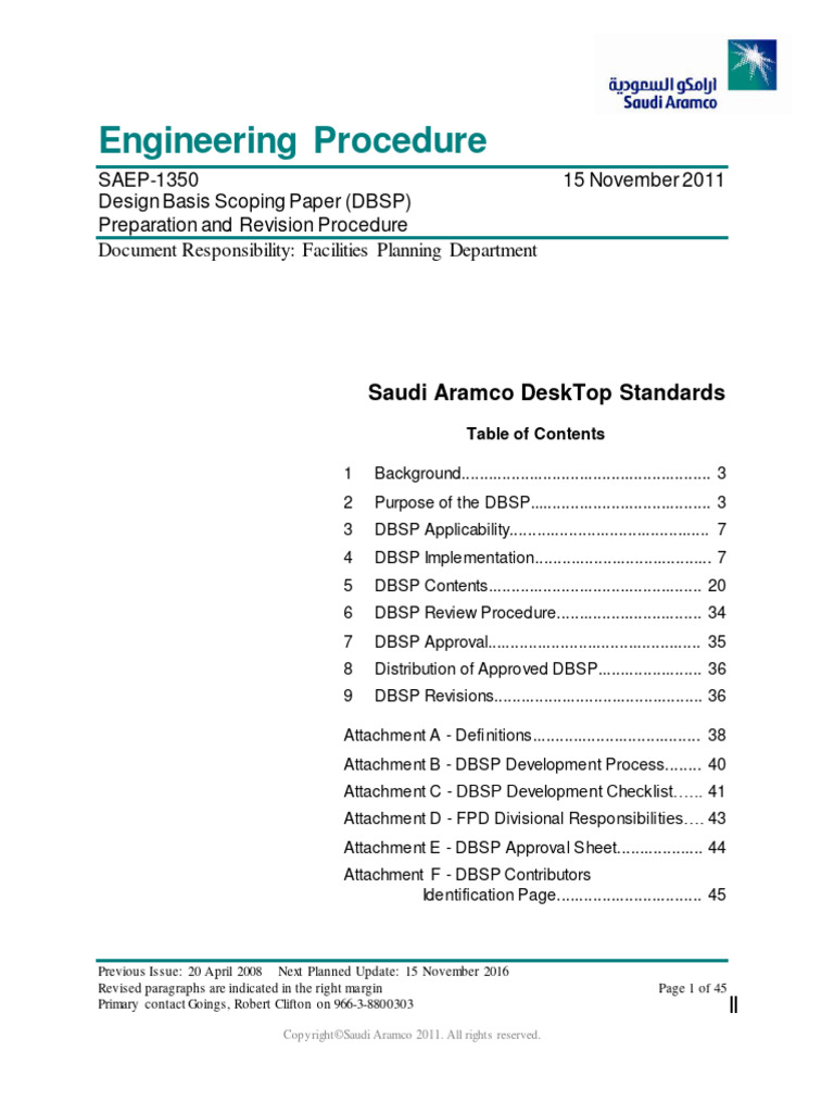 SAEP-1350 Design Basis Scoping Paper | PDF | Life Cycle Assessment ...