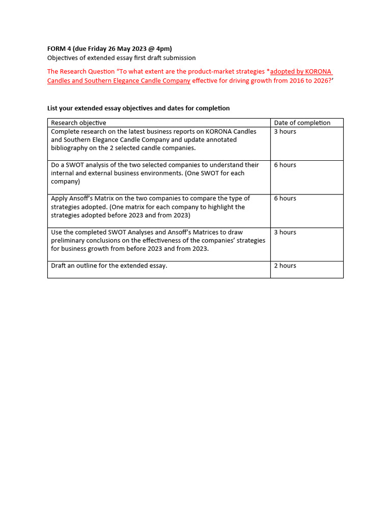 Form 4 Objectives of Extended Essay First Draft Submission | PDF | Swot ...