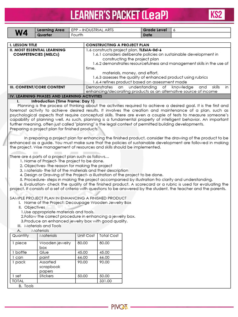 Q4 EPP IA 6 Week4 | PDF | Drawing | Planning