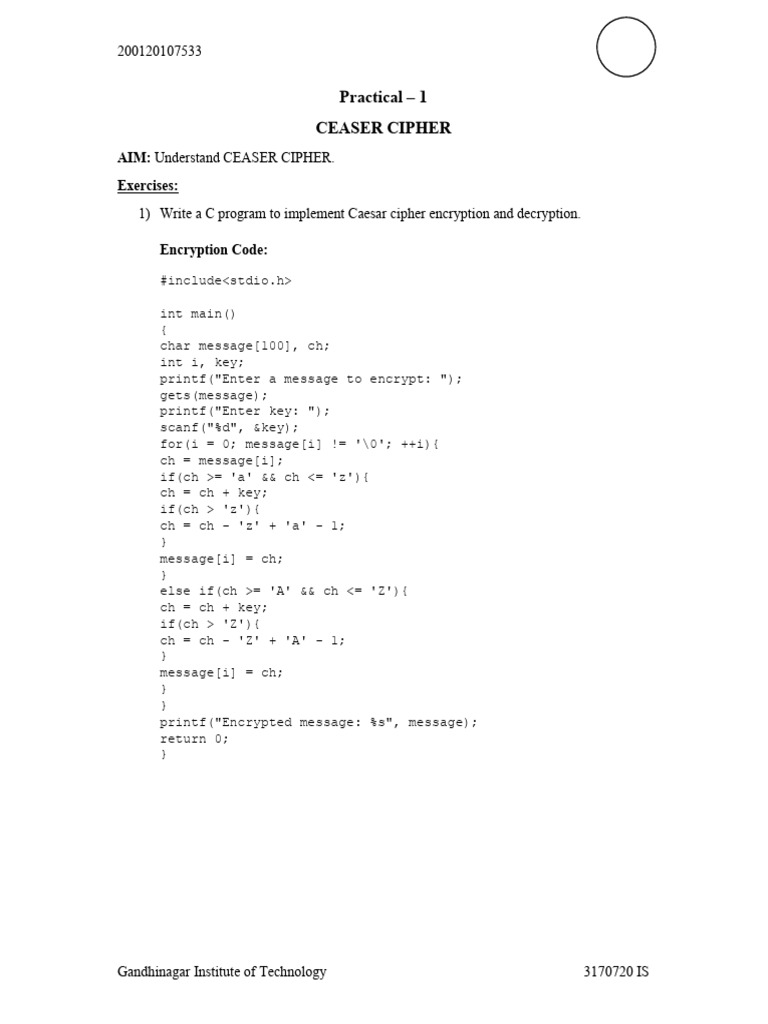 IS Practical - 200120107533 | PDF | Encryption | Cyberwarfare