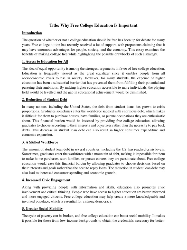 Benefits of Free College Education | PDF | Poverty | Poverty & Homelessness