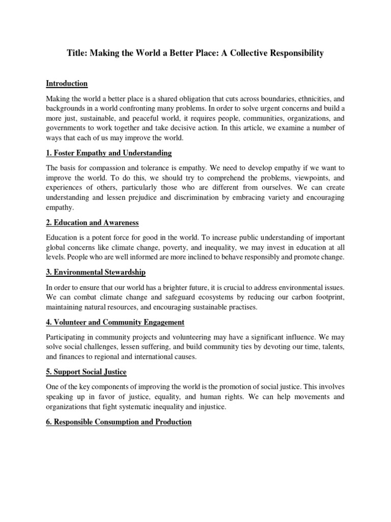 Making The World A Better Place | PDF | Sustainability | Empathy