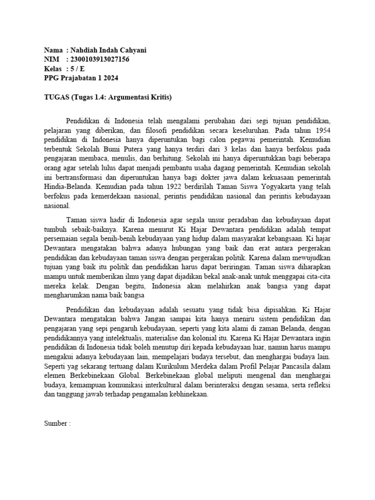 2 Tugas 1.4 Argumentasi Kritis | PDF