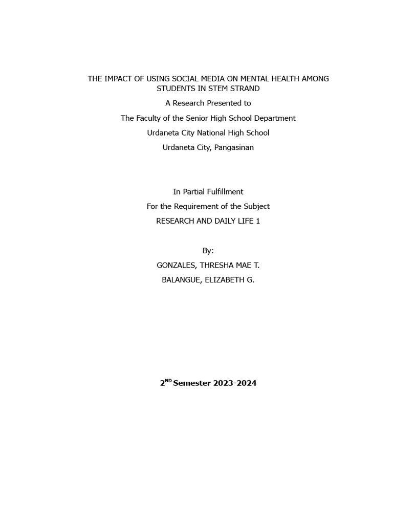 Social Media's Impact on STEM Students' Mental Health | PDF | Popular ...