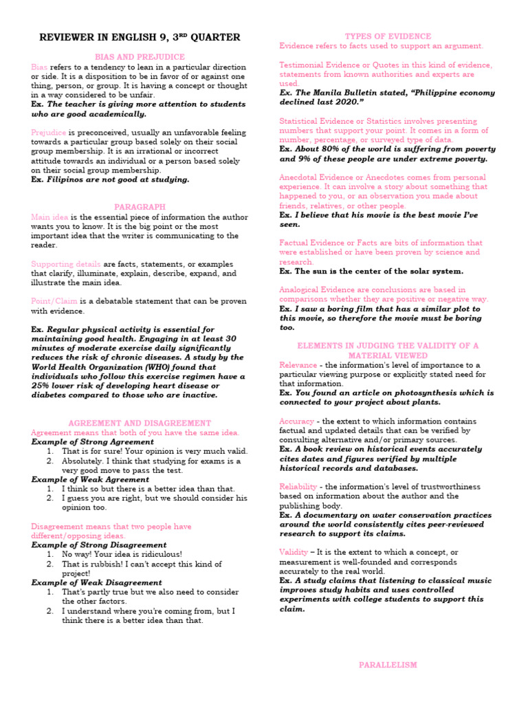 3rd Quarter Reviewer GRADE9 | PDF | Evidence | Bias