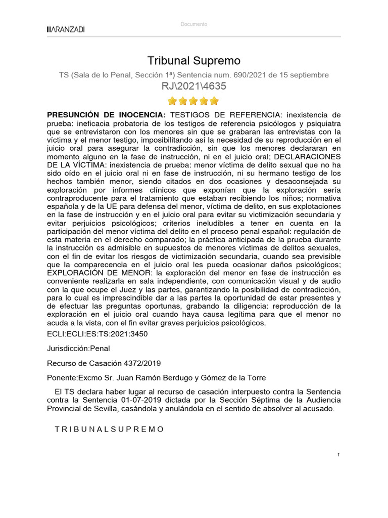 Jur - TS (Sala de Lo Penal, Seccion 1a) Sentencia Num. 690-2021 de 15 Septiembre - RJ - 2021 ...