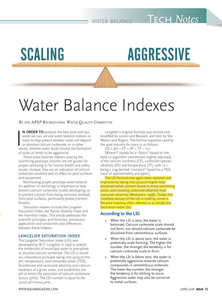 Understanding Pool Saturation Indices | PDF | Solubility | Alkalinity