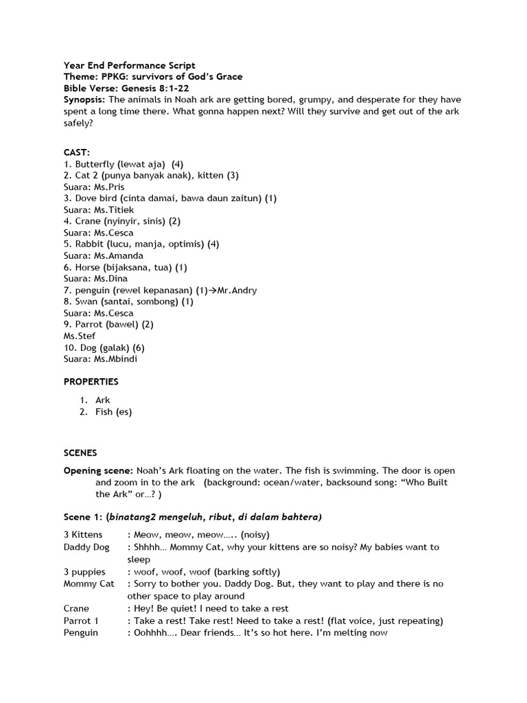 Noah's Ark Script - Year End Performance - Puppet Origami - 2021 | PDF