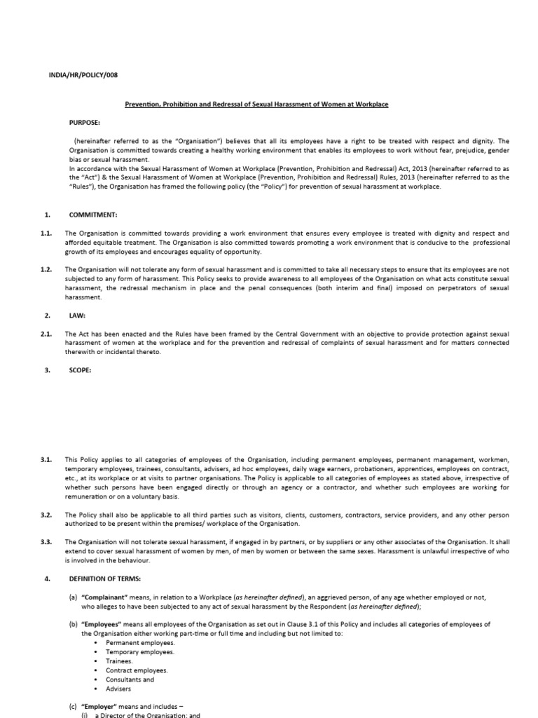 POSH Policy - Docxupload | PDF | Sexual Harassment | Employment