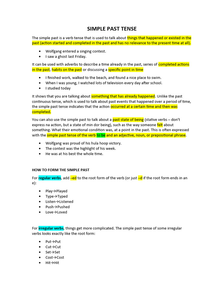 Simple Past Tense | PDF | Verb | Grammatical Tense