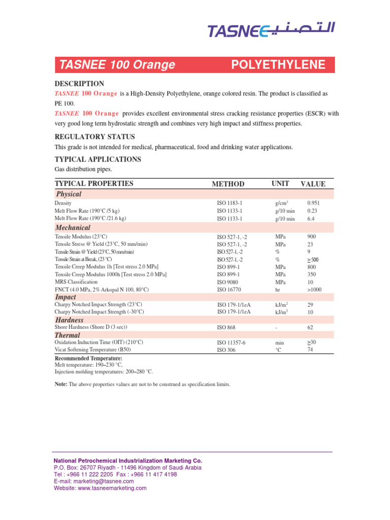 Updated TDS-TASNEE 100 Orange | Download Free PDF | Strength Of ...