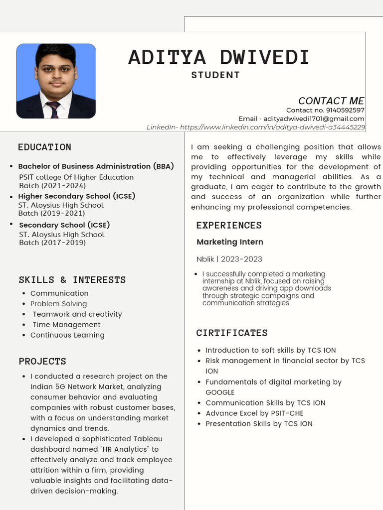 Aditya Dwivedi Resume Final | PDF | Analytics | Human Communication