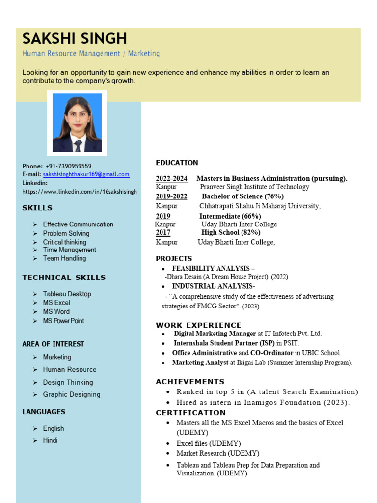 Sakshi Resume Mba | PDF