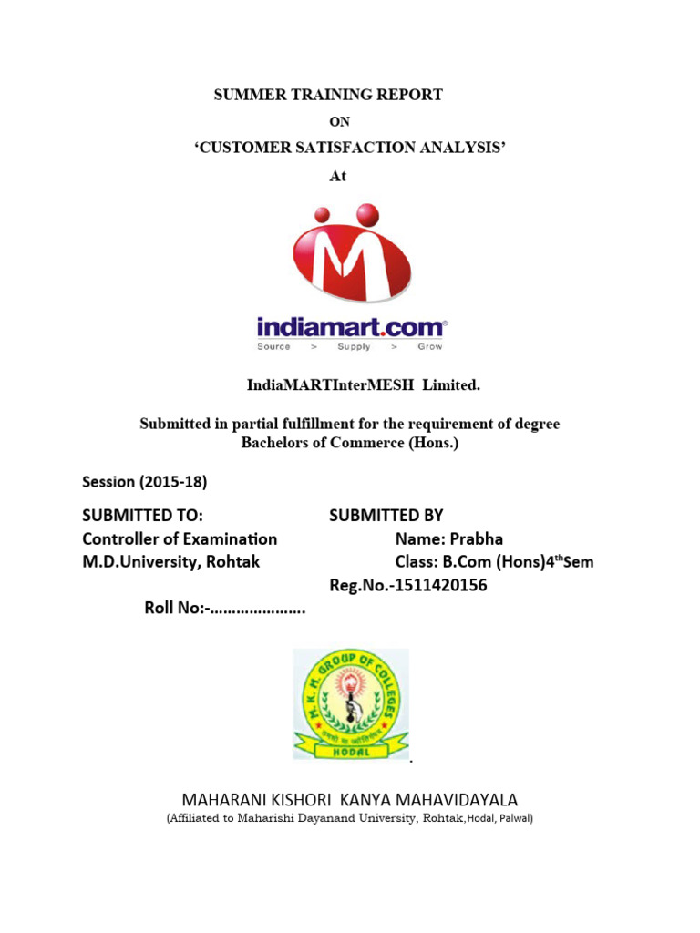 Final Project Customer Satisfaction Analysis Bcom India Mart Docx Mkm