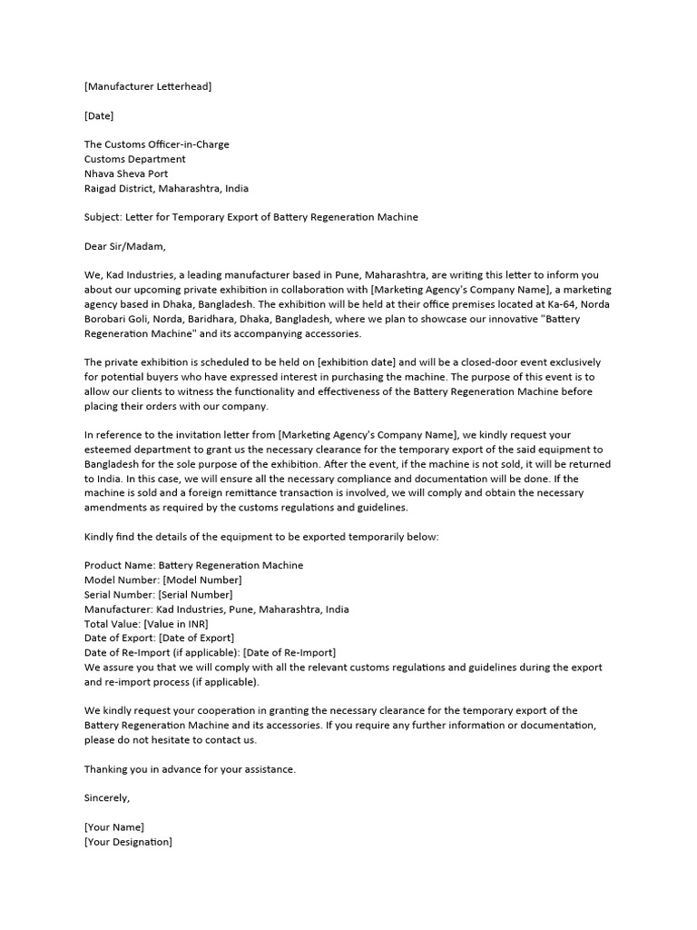 Letter From Exporter | PDF | Customs | Business