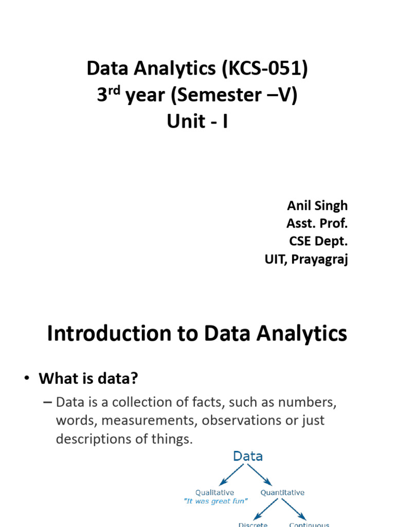 Unit - I Introduction To Data Analytics | PDF | Data Analysis | Analytics