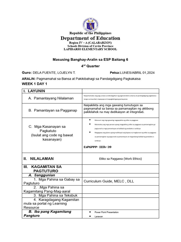 Q4 Week 1 Day 1 ESP DLP | PDF