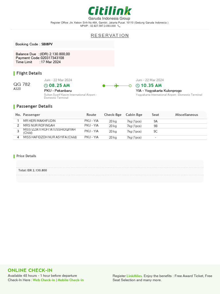 Eticket - Revisi Pku-Yia 22 Maret | PDF | Aviation