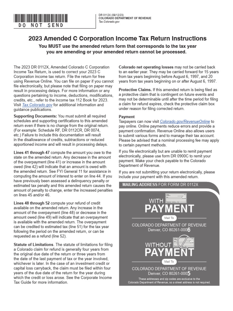 2023 Colorado Amended C Corp Tax Return | PDF | Tax Refund | Irs Tax Forms