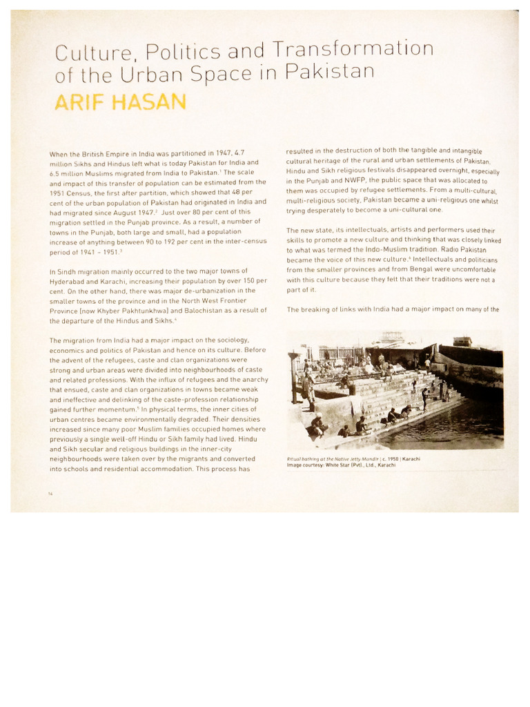 Arif Hasan - Culture Politics and Transformation of The Urban Space in Pakistan | PDF