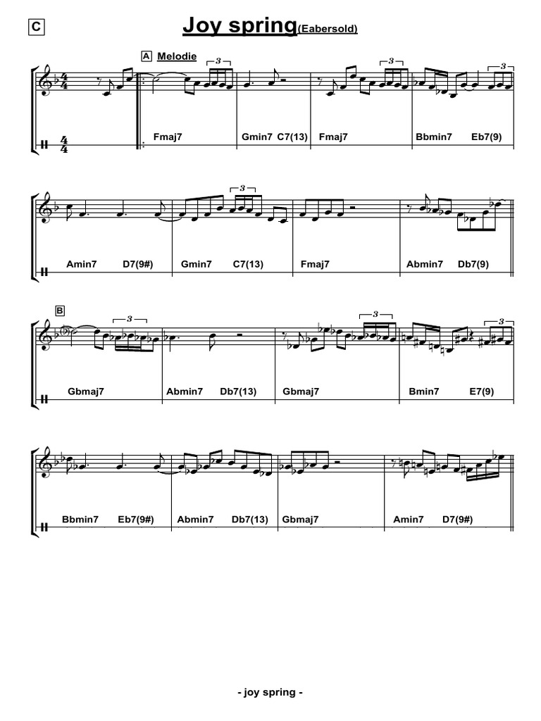 Joy Spring (Leadsheet in C) (Eab) | PDF