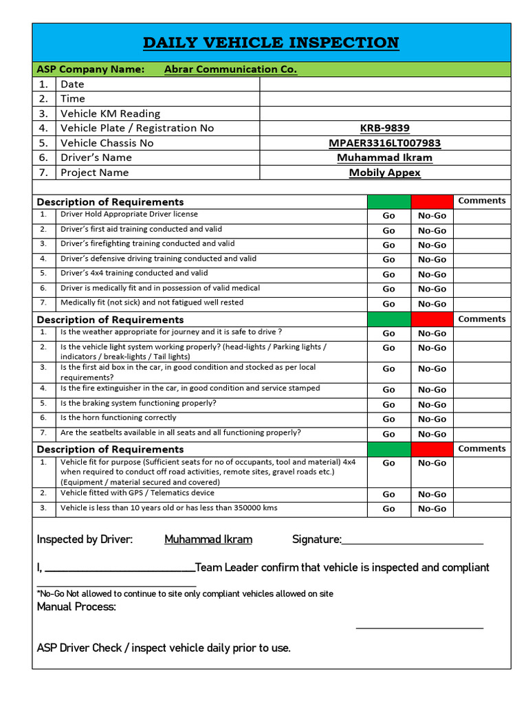 Daily Vehicle Inspection Checklist | PDF | Vehicles | Transport