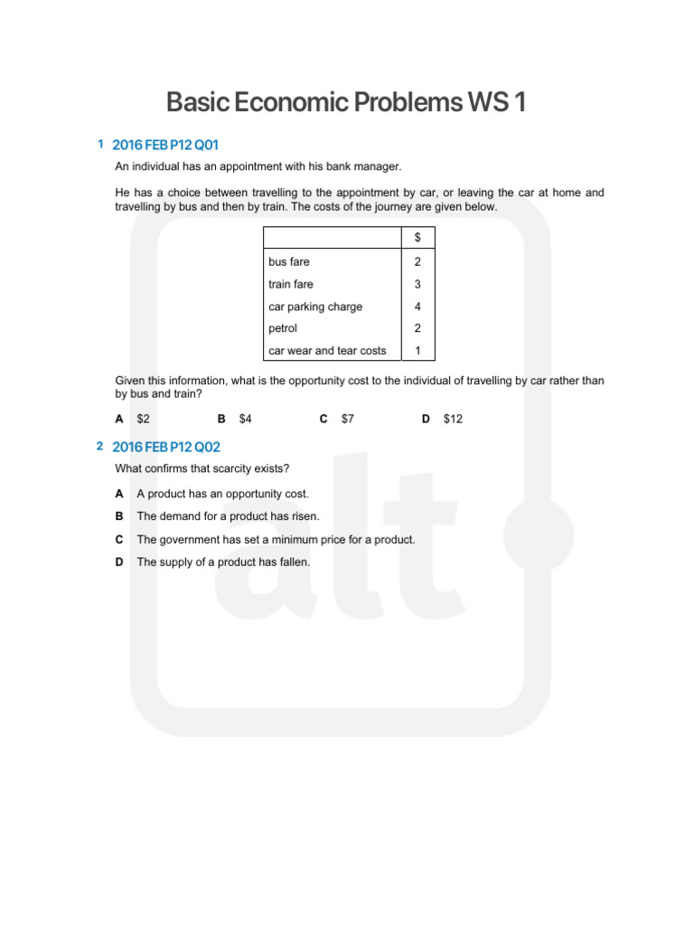 Economic Problems: Opportunity Cost Analysis | PDF | Shortage | Demand