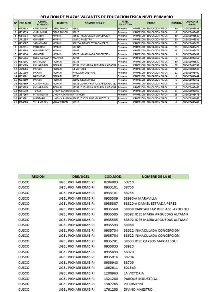 Listado de Plazas - Edu - Fisica Primaria 2024 | PDF