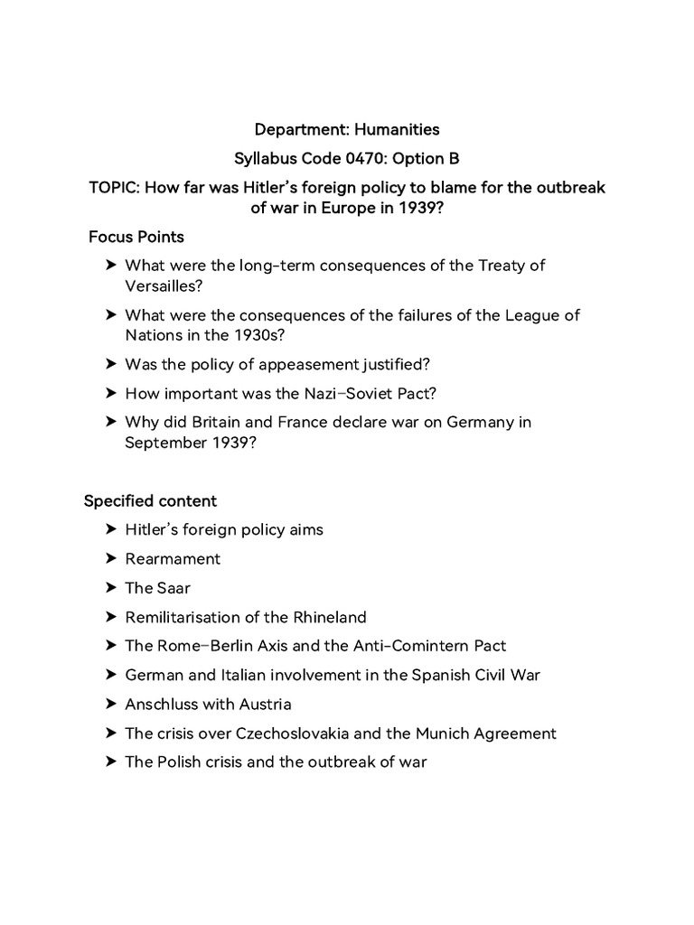 Hitler's Foreign Policy and WWII Outbreak | PDF | Adolf Hitler ...