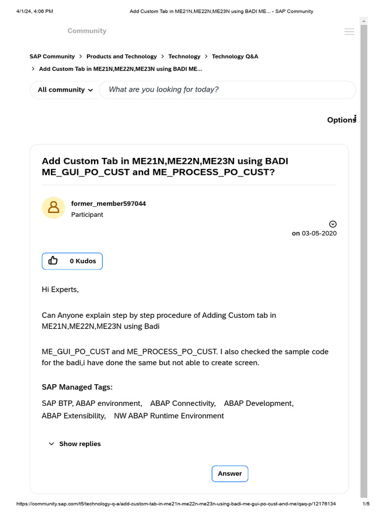 Add Custom Tab in ME21N, ME22N, ME23N Using BADI ME... | PDF ...