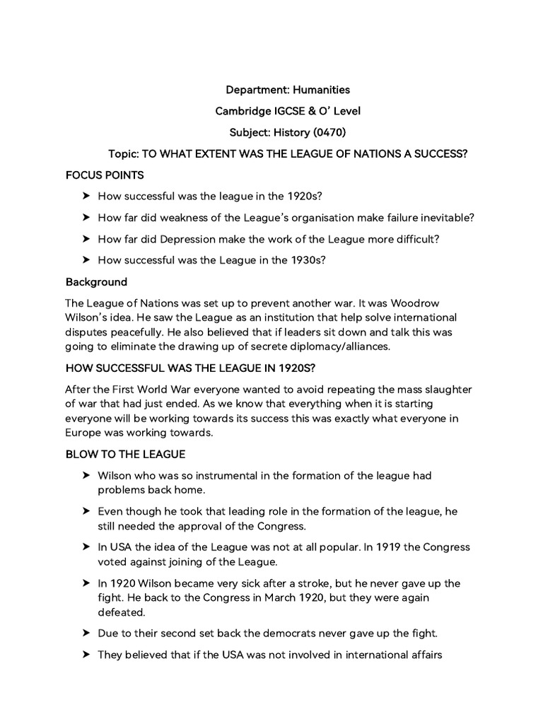 To What Extent Was The League of Nations A Success | Download Free PDF ...