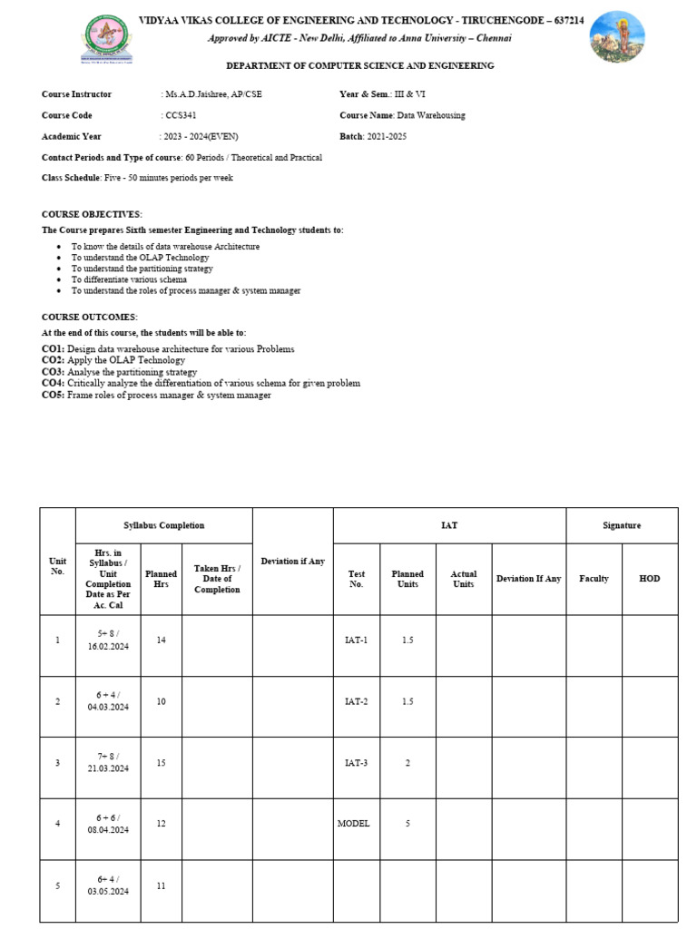 Lesson Plan - CCS341 - DW-C | PDF | Data | Computer Science