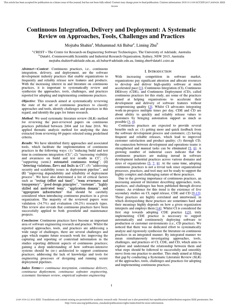 Continuous Integration, Delivery and Deployment: A Systematic Review On ...