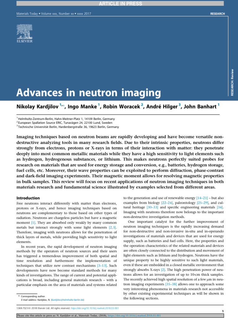Advances In Neutron Imaging 2018 Pdf Lithium Ion Battery Neutron