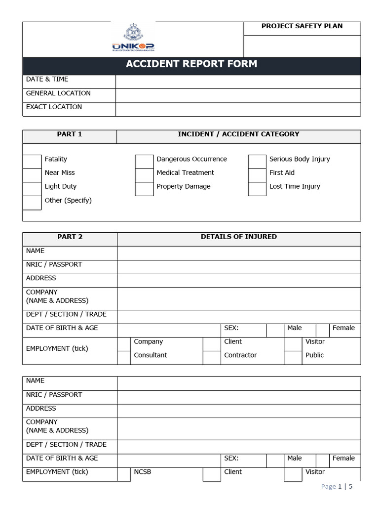 Accident Report Form | PDF | Employment | Safety