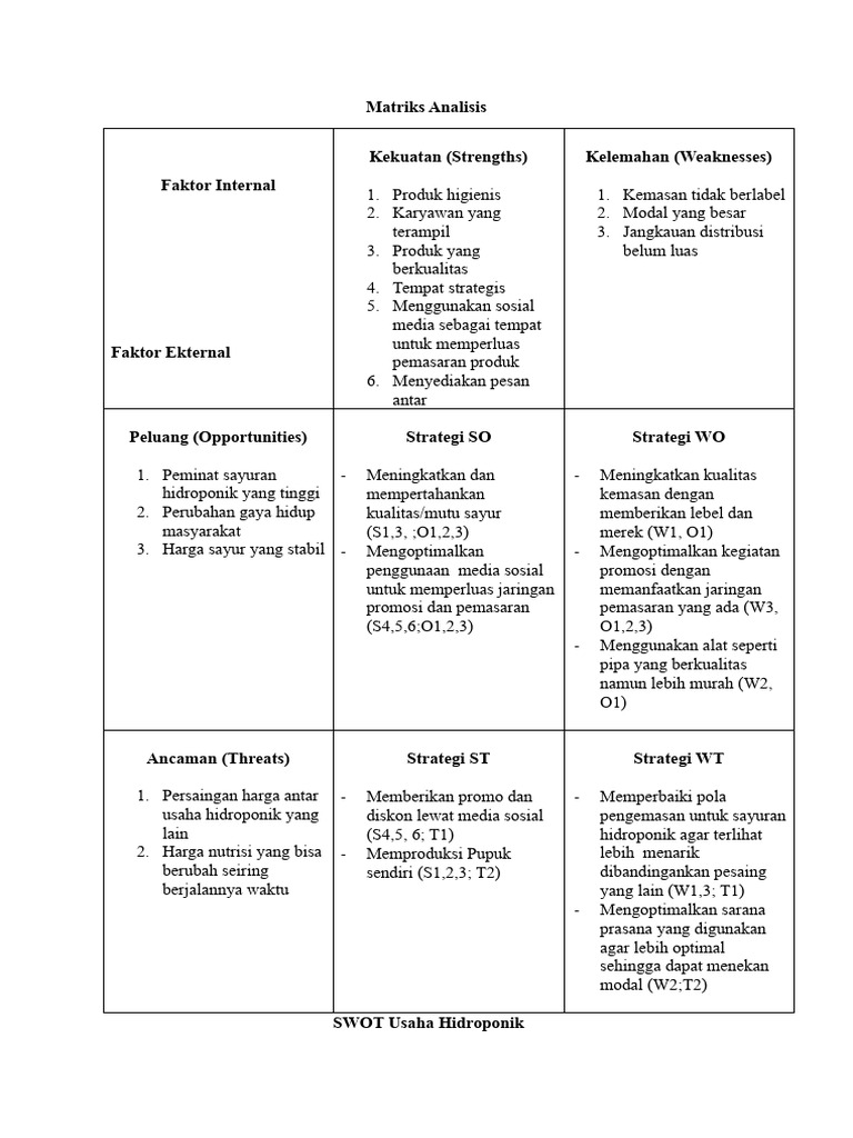 SWOT Matriks Usaha Hidroponik | PDF
