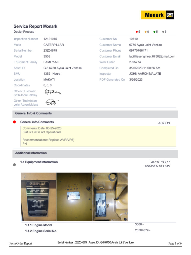 TA1 - GenSet 6 (Service Report) | PDF | Electric Generator | Diode