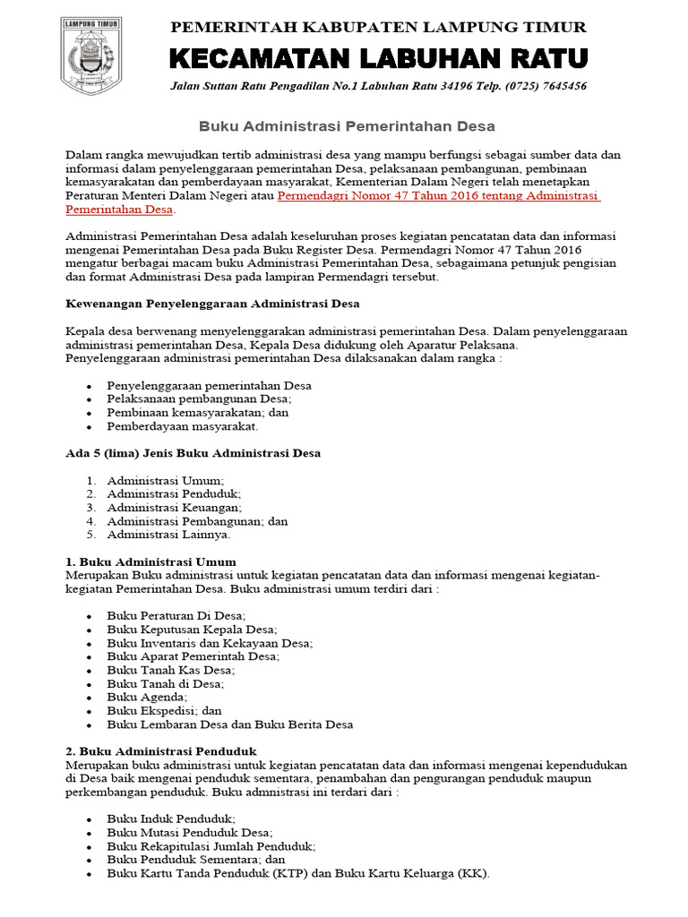 Jenis Buku Administrasi Desa | PDF