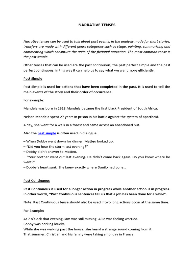 NARRATIVE TENSES - Use | Download Free PDF | Grammatical Tense