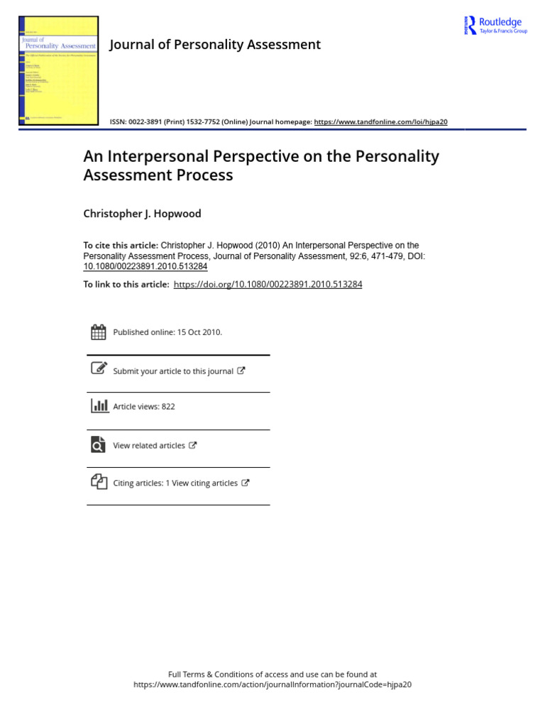 Week 4 Hopwood An Interpersonal Perspective On The Personality ...