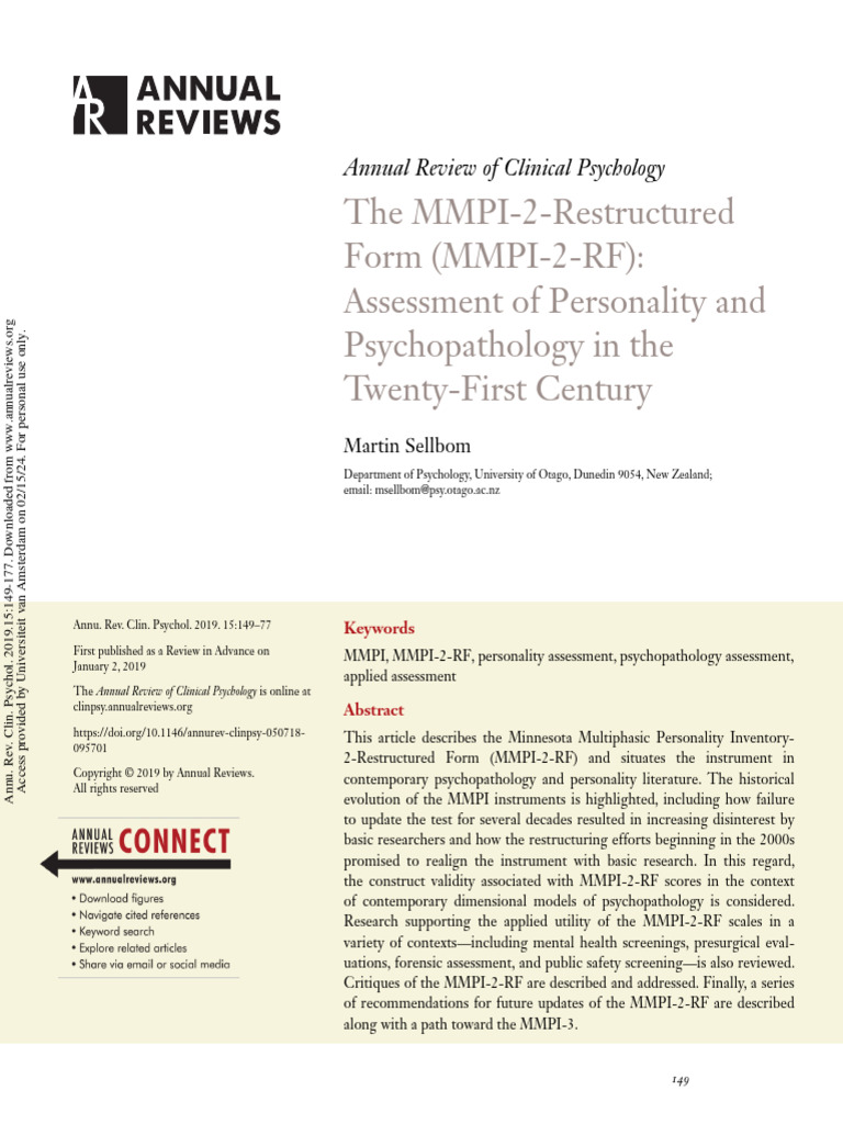 Sellbom 2019 The Mmpi 2 Restructured Form (Mmpi 2 RF) Assessment of ...