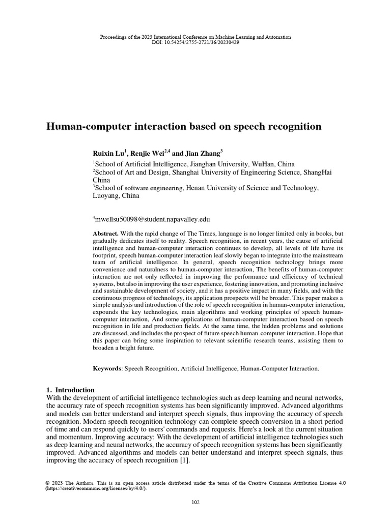 Human-Computer Interaction Based On Speech Recogni | PDF | Speech Recognition | Deep Learning