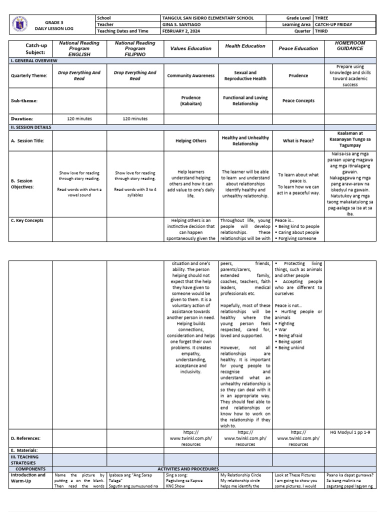 Catch-Up-Friday-Feb-2 DLL | PDF | Learning
