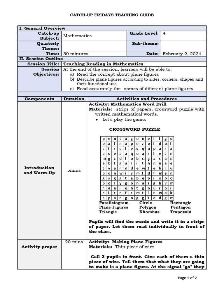 Friday-catch-up-lesson-plan-in-MATH-4 Feb.2 | PDF | Shape | Rectangle