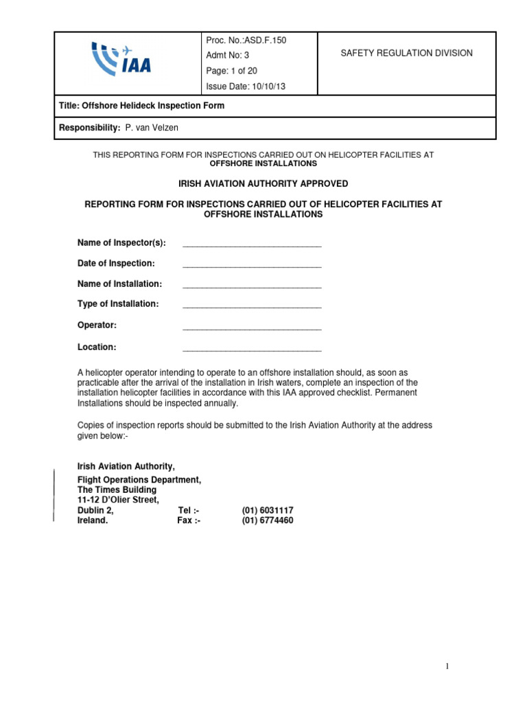 Offshore Helideck Inspection Checklist | PDF | Lighting | Area