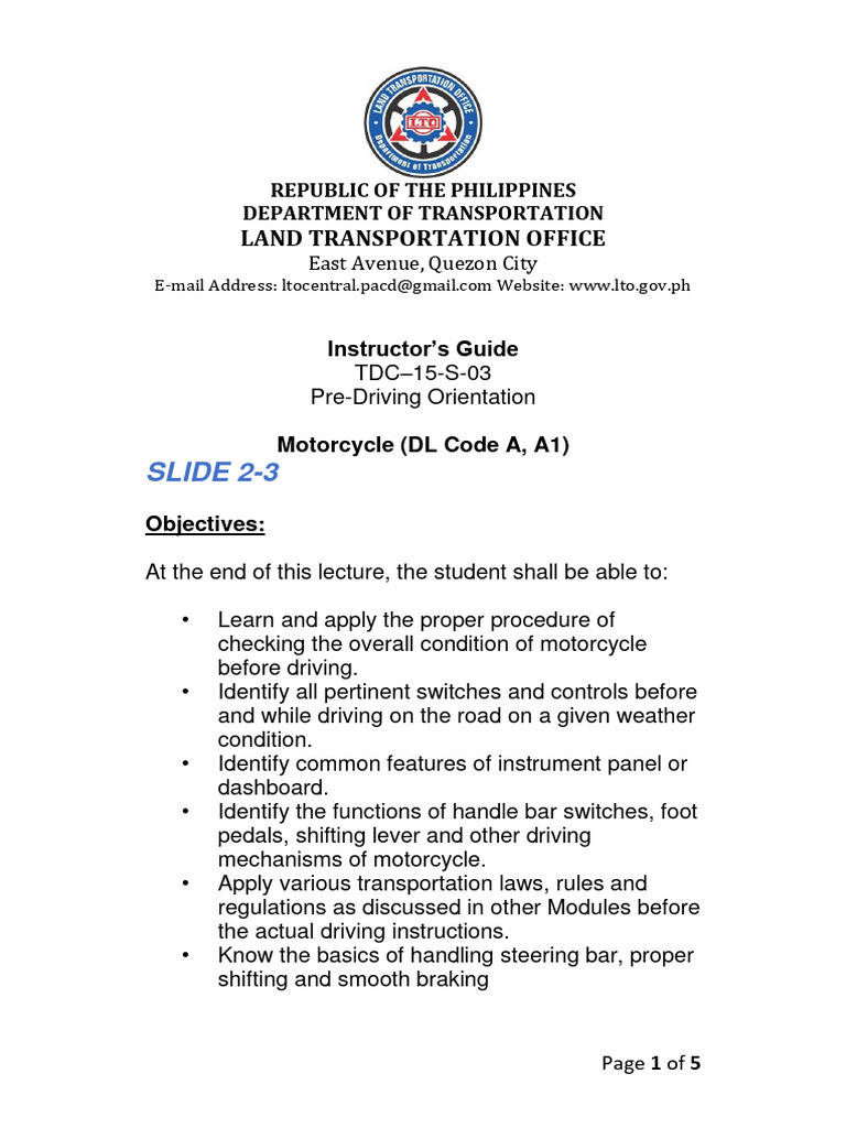 Motorcycle Pre-Driving Orientation Guide | PDF | Manufactured Goods ...