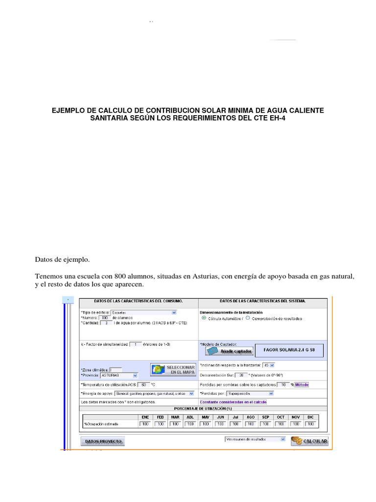 Ejemplo 4 de Calculo de Contribucion Solar Minima de ACS Segun CTE | PDF | Naturaleza | Metrología