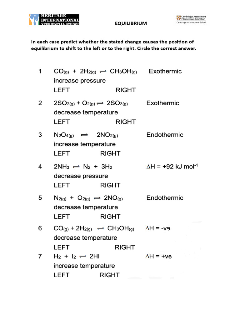 Chemistry Equilibrium Shift Quiz | PDF